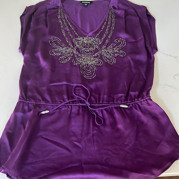 bebe | Tops | Beaded Purple Beaded Blouse Bebe | Poshmark
